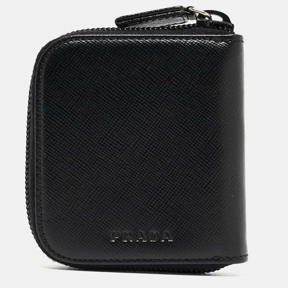 Prada | Bags | Prada Black Leather Zip Coin Purse | Poshmark